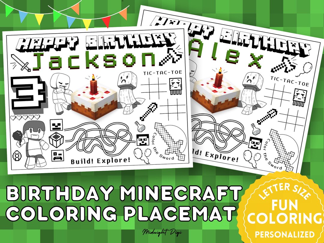 Minecraft Birthday Coloring Placemat Personalized Coloring Placemat ...