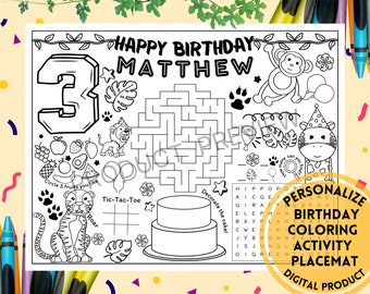 Safari Birthday Coloring Placemat Activity Sheet, Jungle Birthday ...