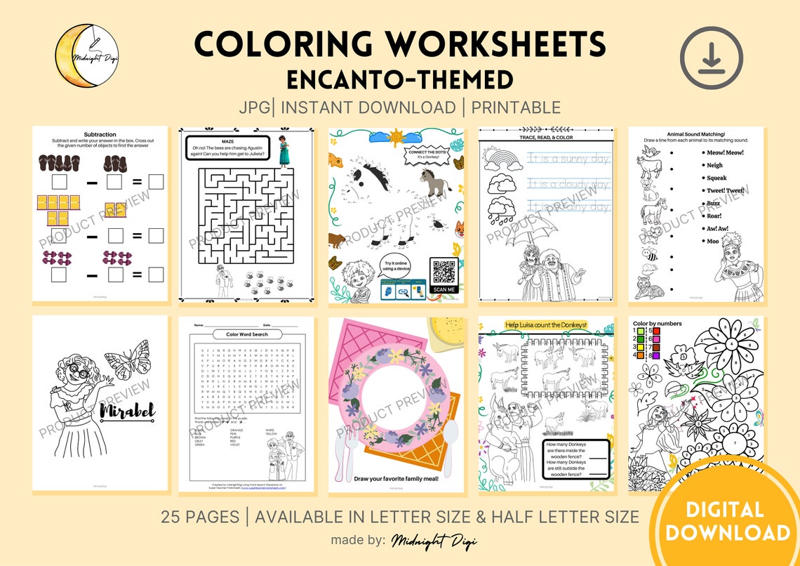 Printable Coloring Worksheets Encanto-themed NEW Designs 25 Pages ...
