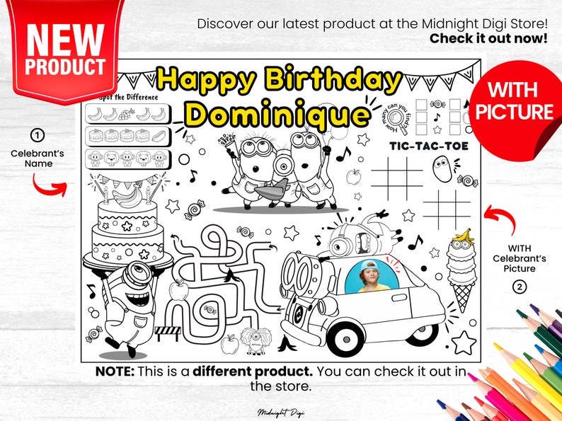 Personalized Minions Birthday Coloring Placemat | Coloring for Kids ...