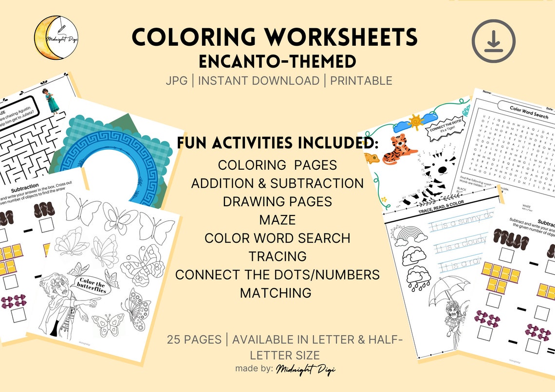 Printable Coloring Worksheets Encanto-themed NEW Designs 25 Pages ...