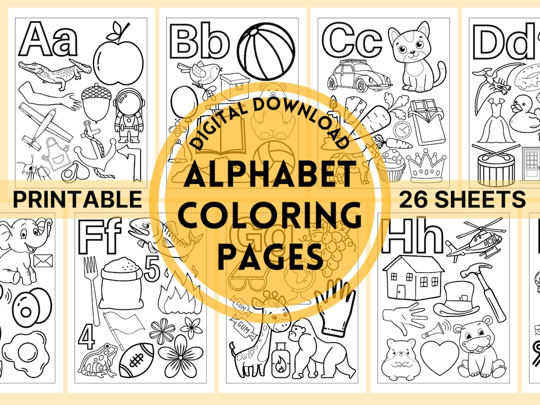 Printable Alphabet Coloring Pages | 26 Sheets |PDF File| Fun Coloring ...
