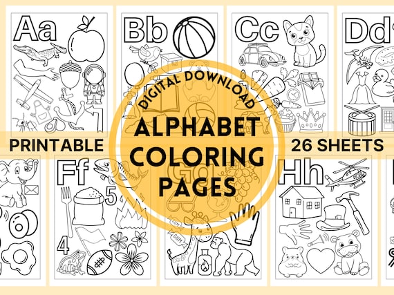 Printable Alphabet Coloring Pages 26 Sheets PDF File Fun - Etsy