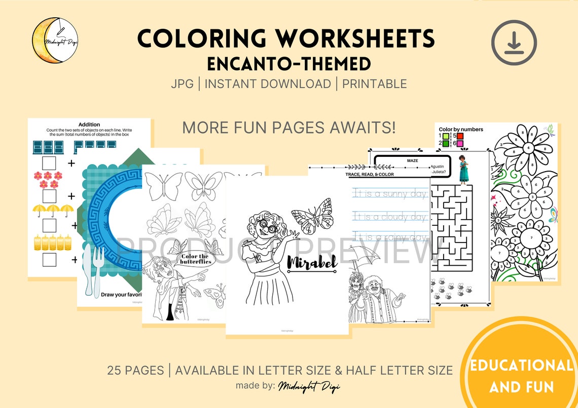 Printable Coloring Worksheets Encanto-themed NEW Designs 25 Pages ...