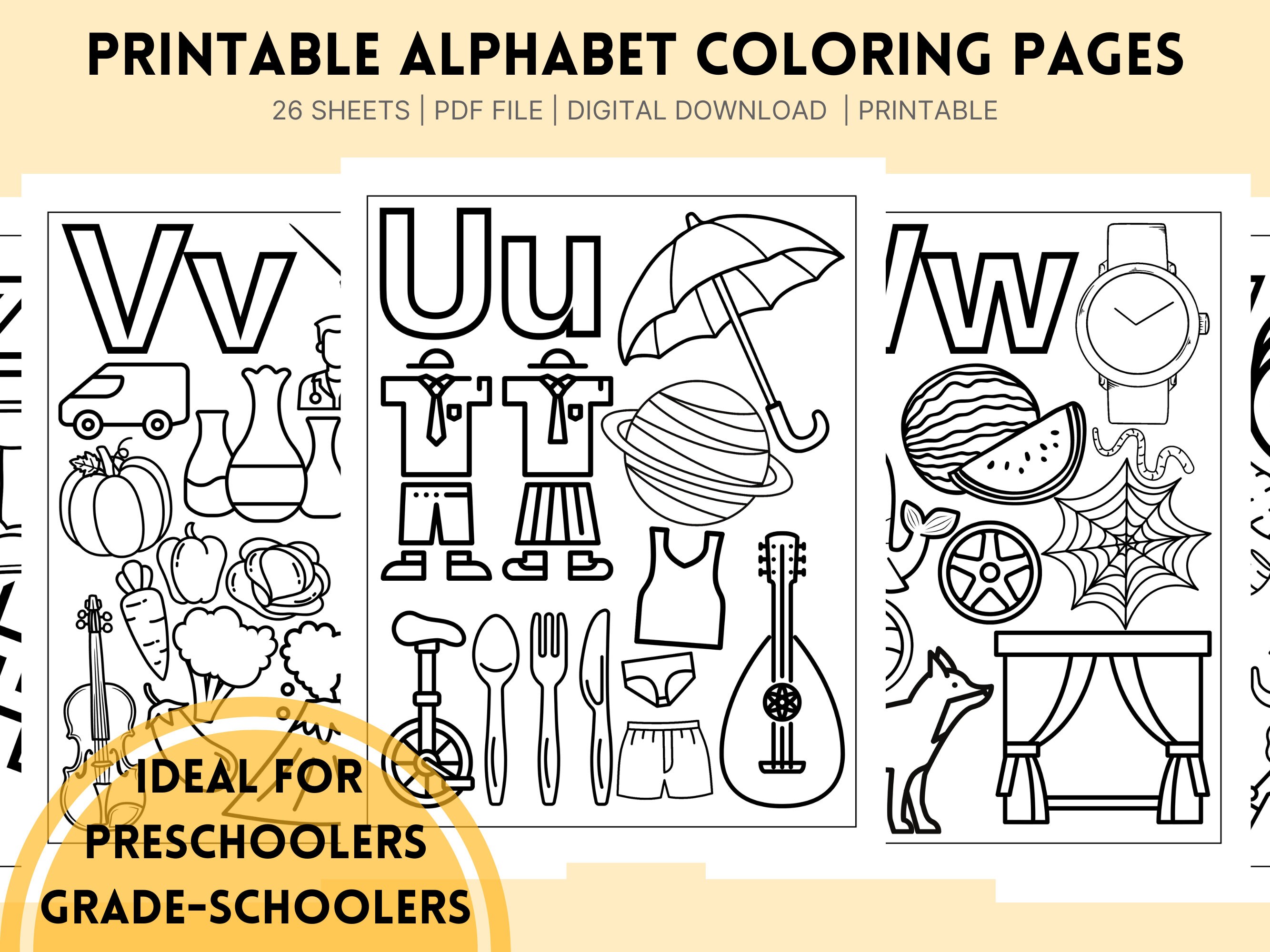 Printable Alphabet Coloring Pages | 26 Sheets |PDF File| Fun Coloring ...