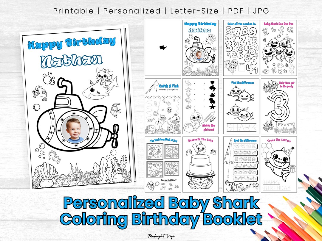 Baby Shark Birthday Coloring | Booklet | Personalized | Letter-size ...