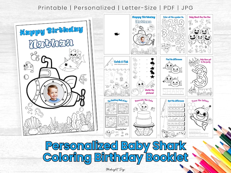 Baby Shark Birthday Coloring | Booklet | Personalized | Letter-size ...