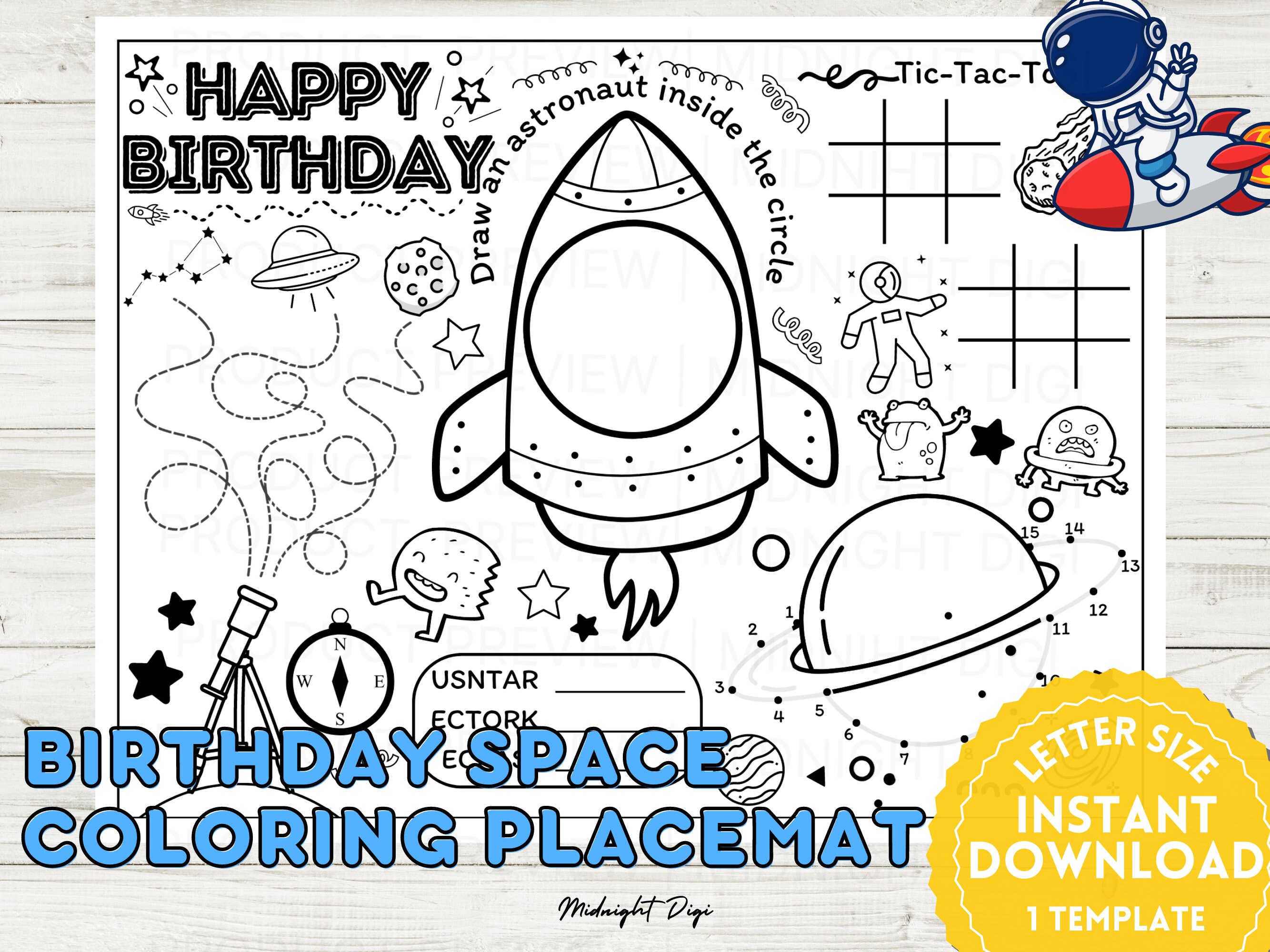 Space Birthday Coloring Placemat | Space Coloring | Coloring for Kids ...