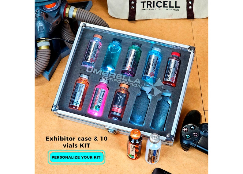 Resident Evil Virus Display Case With LED Lights and 10 Vials Included ...
