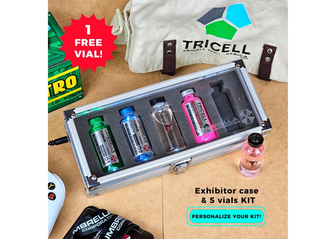 Resident Evil Virus Display Case With LED Lights and 5 Vials Included ...