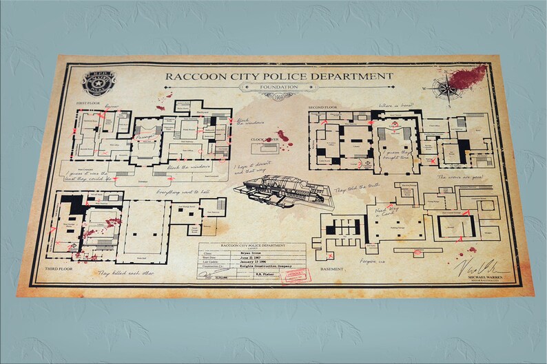 Resident Evil R.P.D. Station Map blood Roll of - Etsy