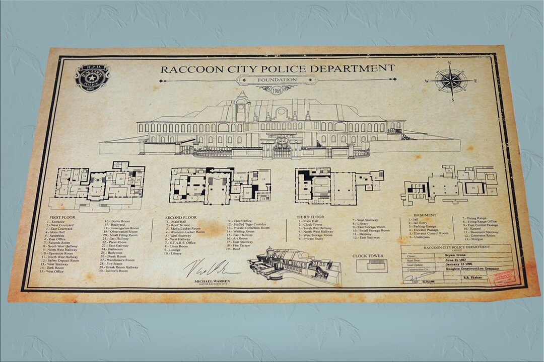 Resident Evil R.P.D. Station Map details Roll of - Etsy