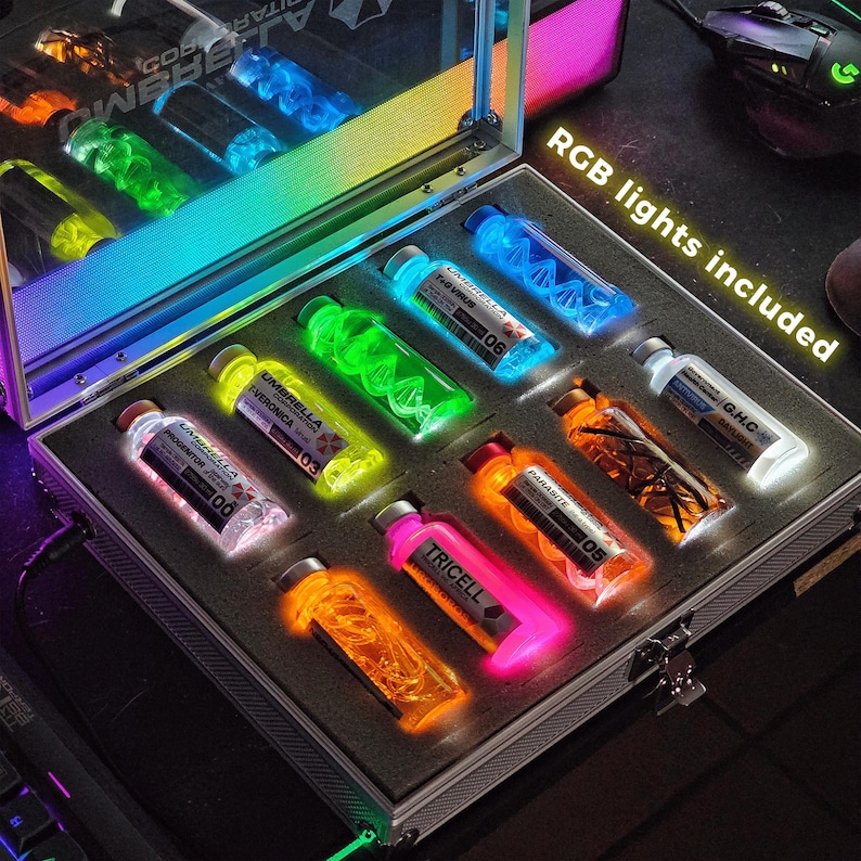 Resident Evil Virus Display Case With LED Lights and 10 Vials Included ...