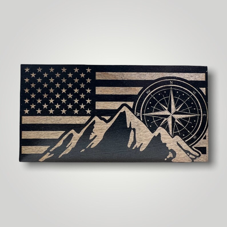 Mountain Compass Wooden Desktop Flag - Etsy