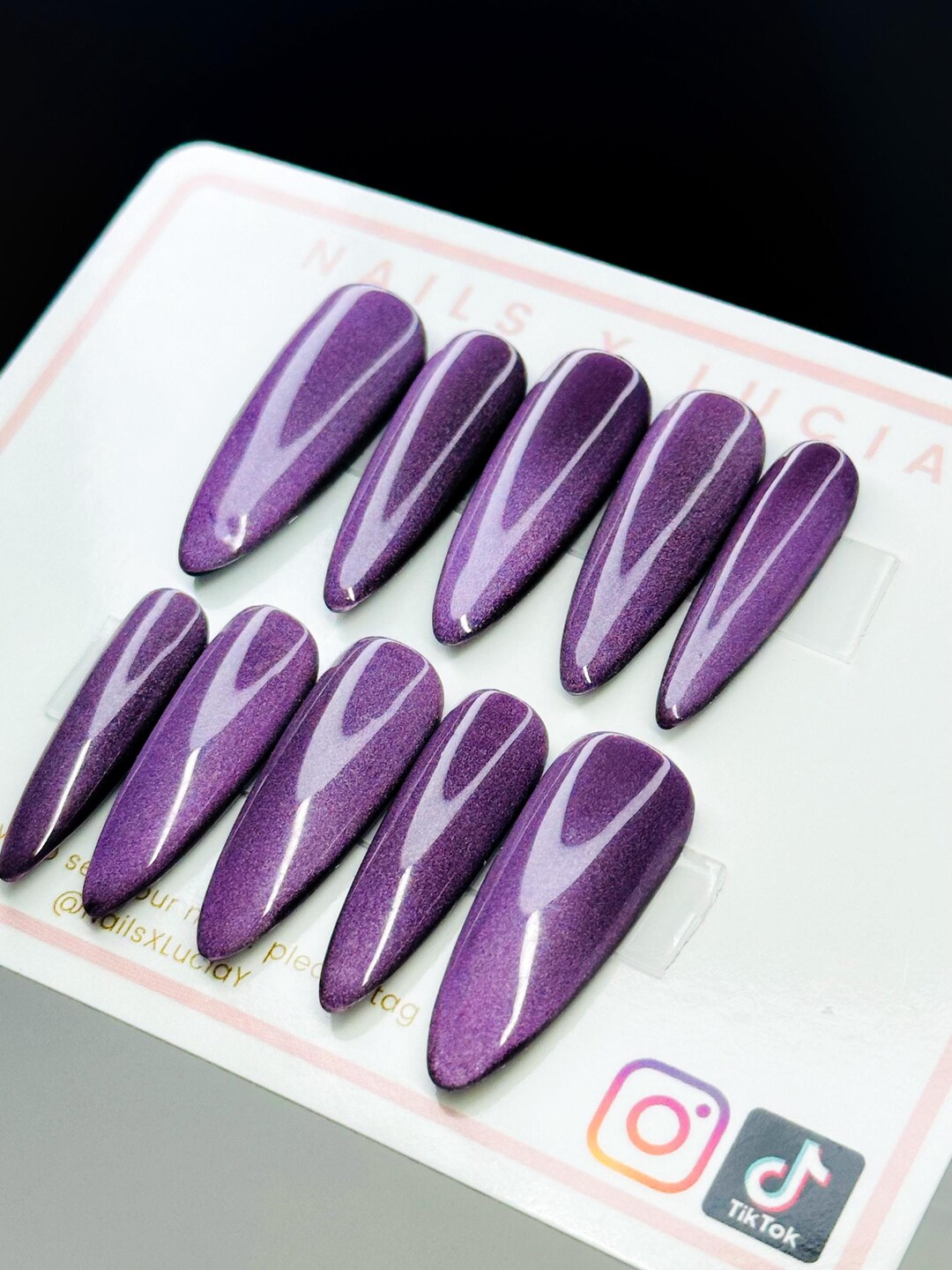 Purple Velvet Luxury Press on Nails , Hand Painted Press on Nails ...