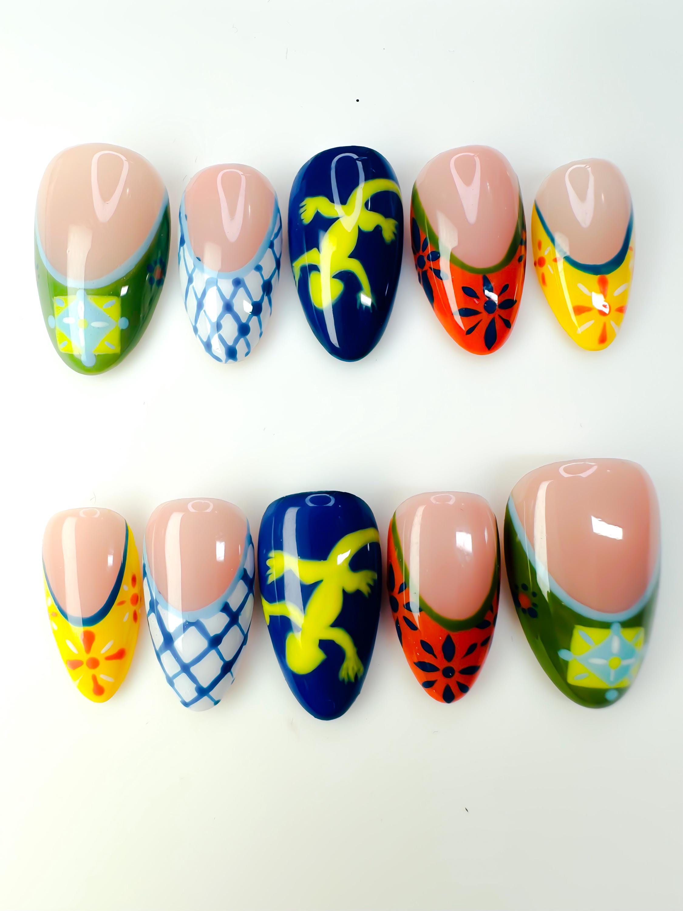 Spain || Luxury Press on Nails || Spanish Tile Custom Nails , Hand ...