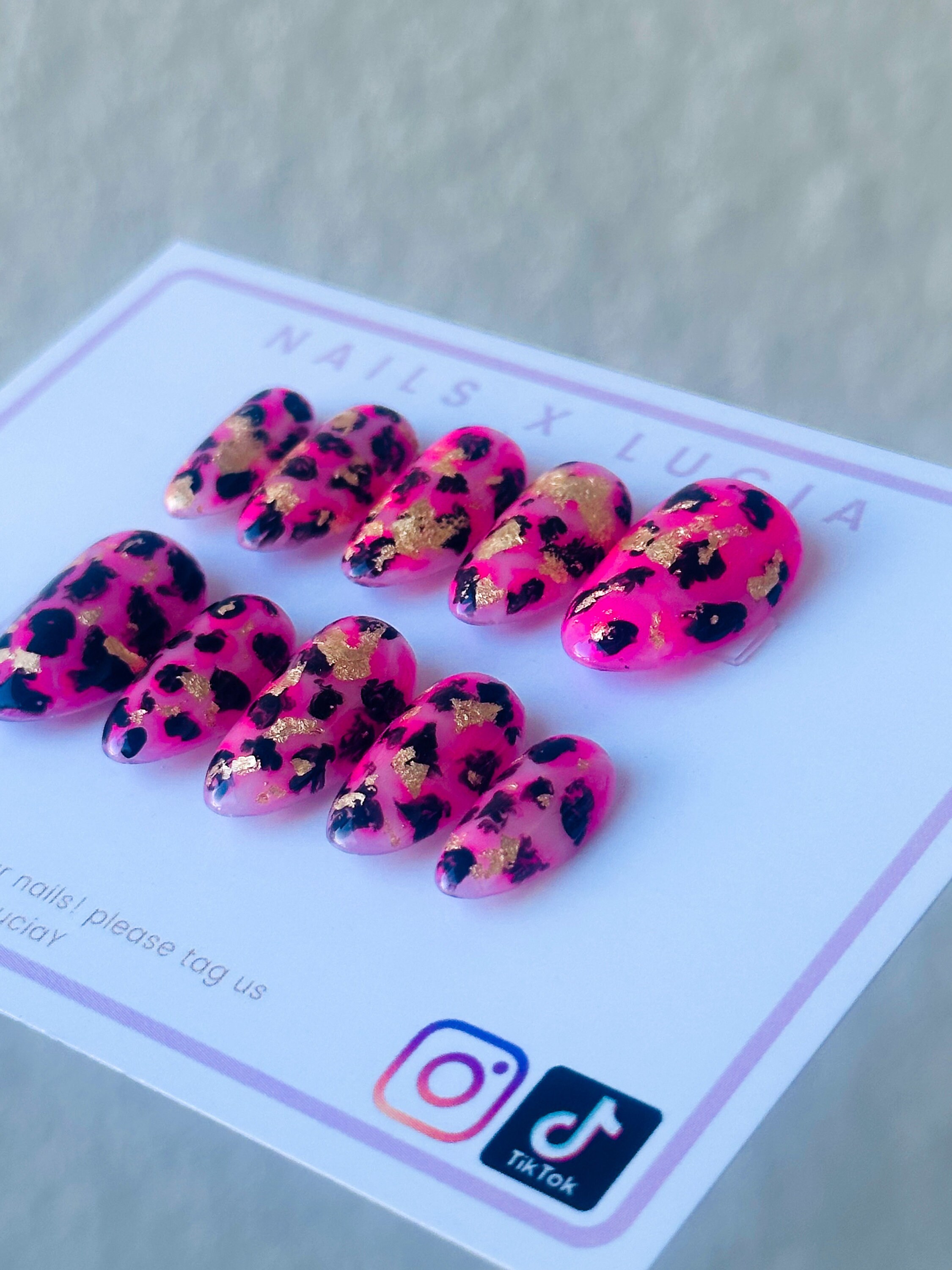 Pink Tortoise Gold Leaf || Luxury Press on Nails , Hand Painted Nails ...