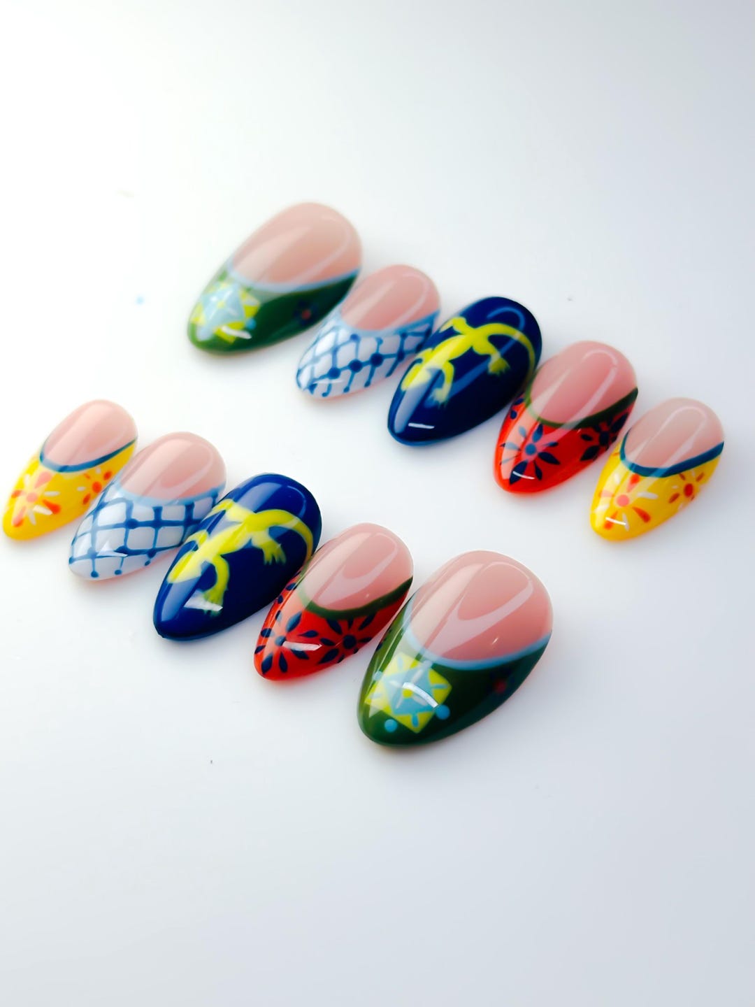 Spain || Luxury Press on Nails || Spanish Tile Custom Nails , Hand ...