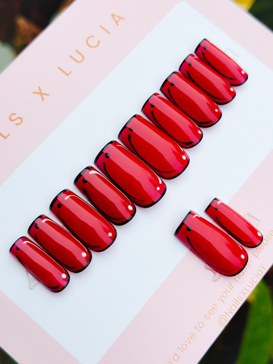 Red 2D Cartoon Pop Art Luxury Press on Nails Apres Gel X - Etsy