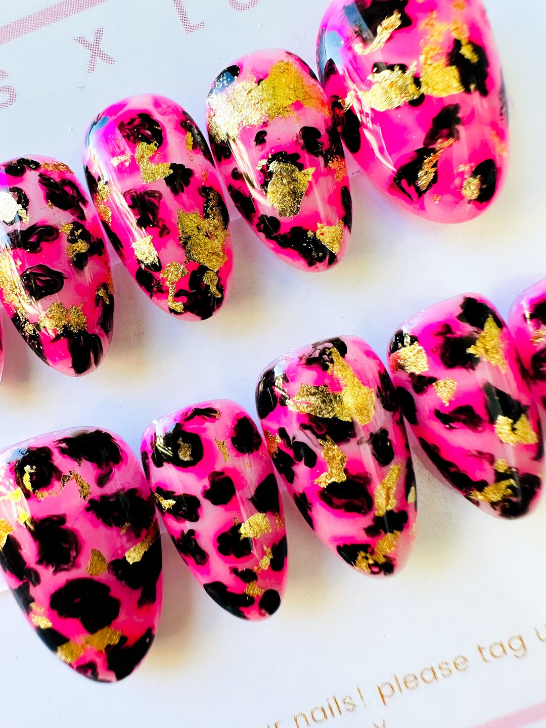 Pink Tortoise Gold Leaf || Luxury Press on Nails , Hand Painted Nails ...