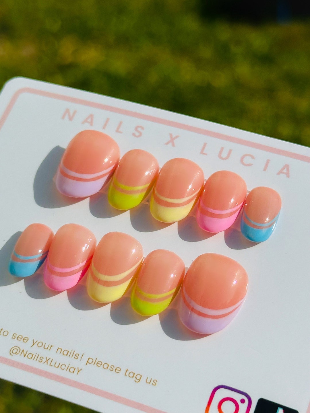 Macaroon French Nails || HAND PAINTED Luxury Press on Nails , Apres Gel ...