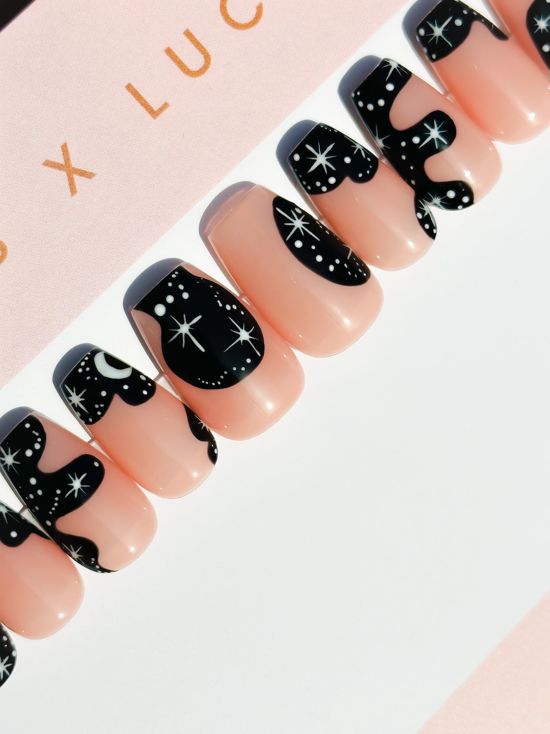 Starburst Star Hand Painted Luxury Press on Nails , Apres Gel X - Etsy