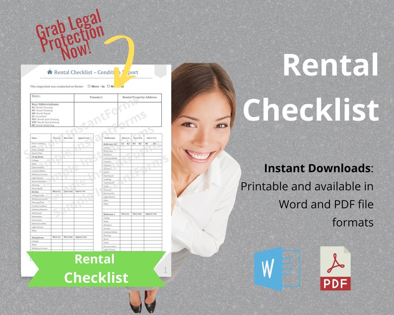 Rental Checklist, Rental Checklist Form, Rental Checklist for Tenant ...