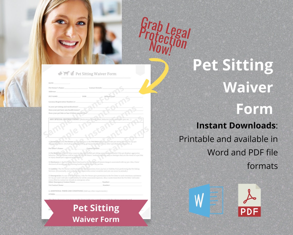 Pet Sitting Waiver Form, Printable Pet Sitting Forms, Simple Pet ...