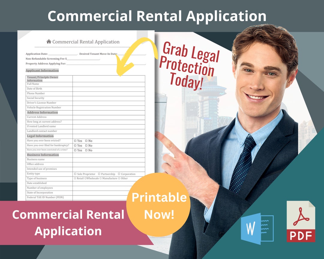 Commercial Rental Application Tenant Form PDF, Word, Printable ...