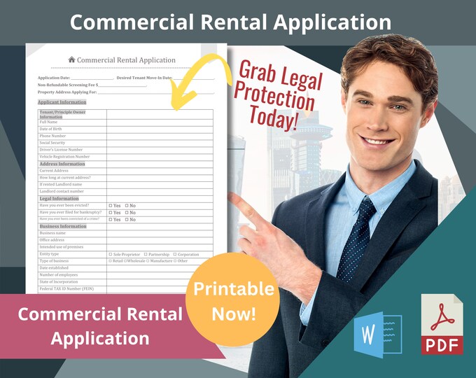 Commercial Rental Application Tenant Form PDF, Word, Printable ...