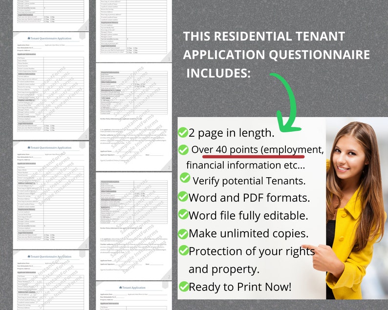 Tenant Questionnaire, Tenant Application, Rental Application, Tenant ...
