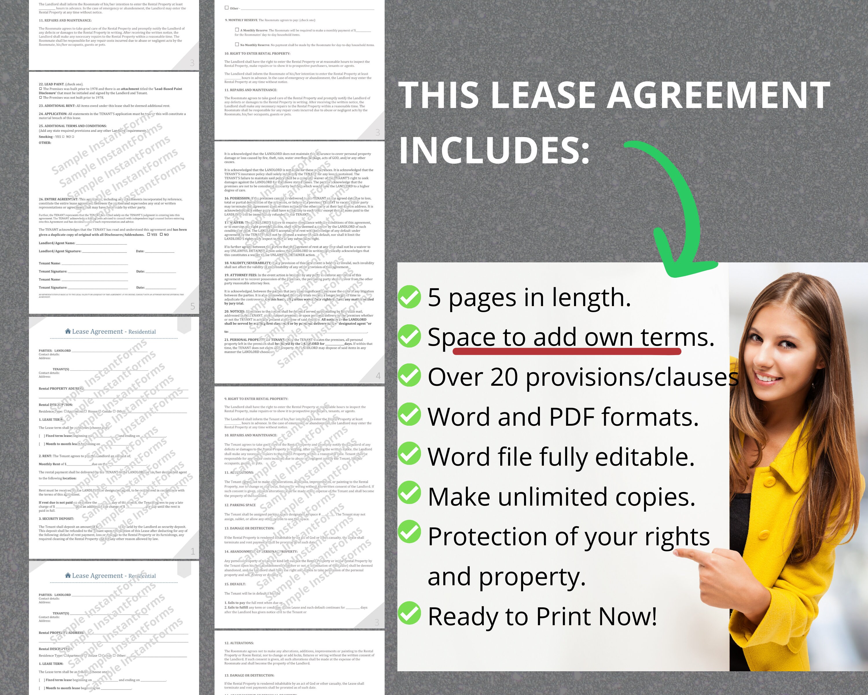 Printable Residential Lease Agreement, Printable Home Lease Agreement ...