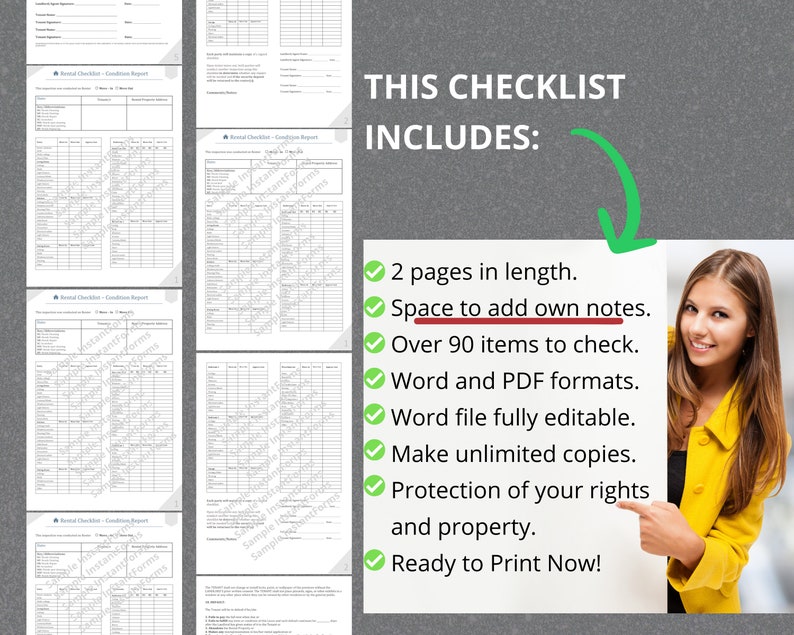 Rental Checklist, Rental Checklist Form, Rental Checklist for Tenant ...