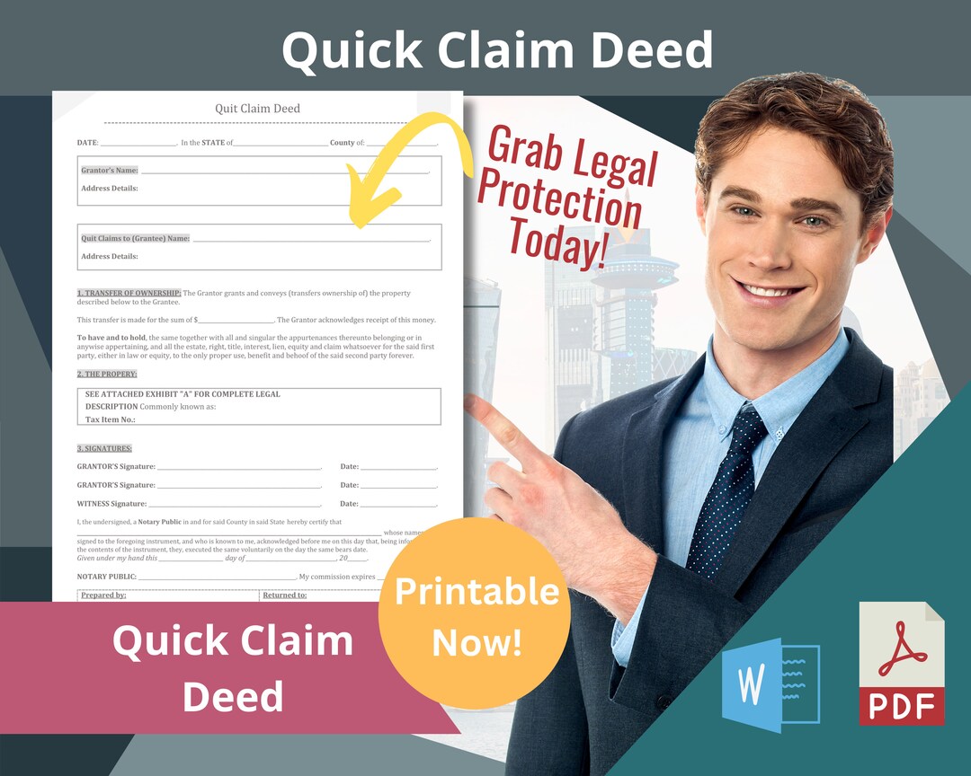 Quick Claim Deed Form Non-warranty Deed PDF, Word, Printable, Download ...