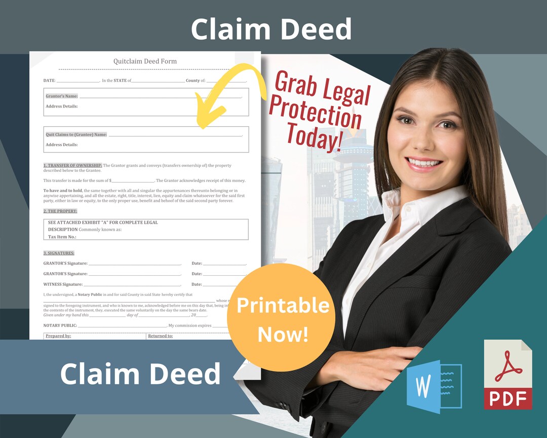 Claim Deed, Property Form PDF, Word, Printable, Download - Etsy
