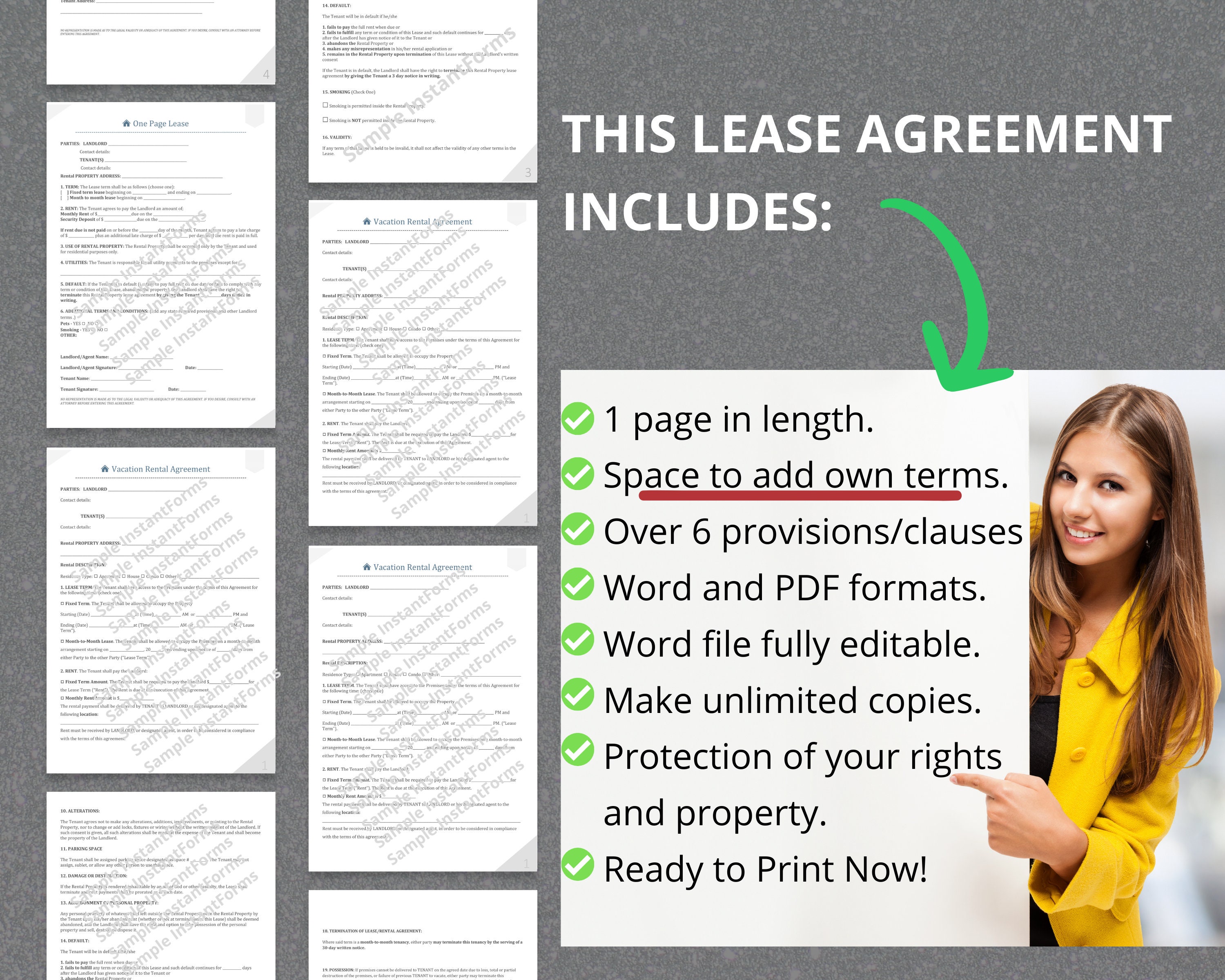 One Page Lease Agreement, Simple One Page Rental Form, Basic Printable ...