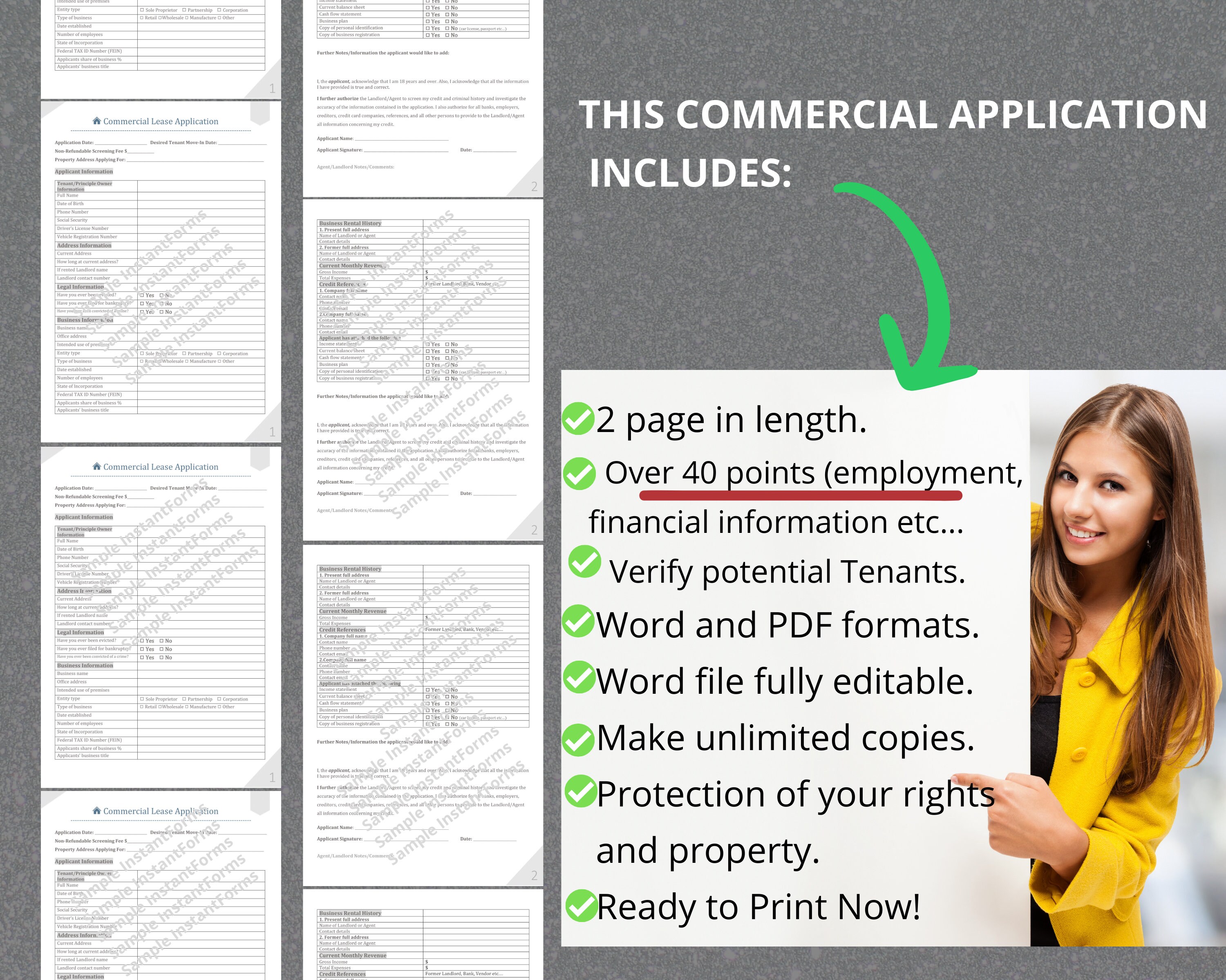 Commercial Rental Application Tenant Form PDF, Word, Printable ...
