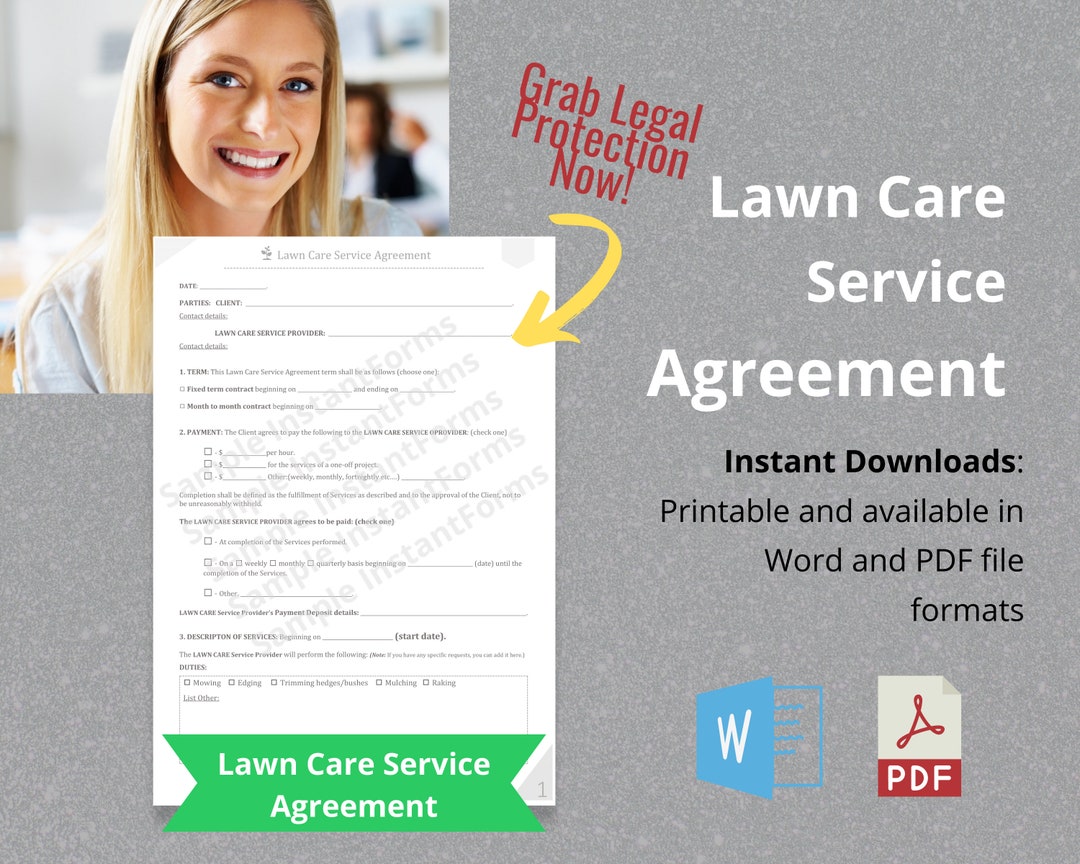 Lawn Care Service Agreement, Simple Lawn Care Contract, Landscape ...