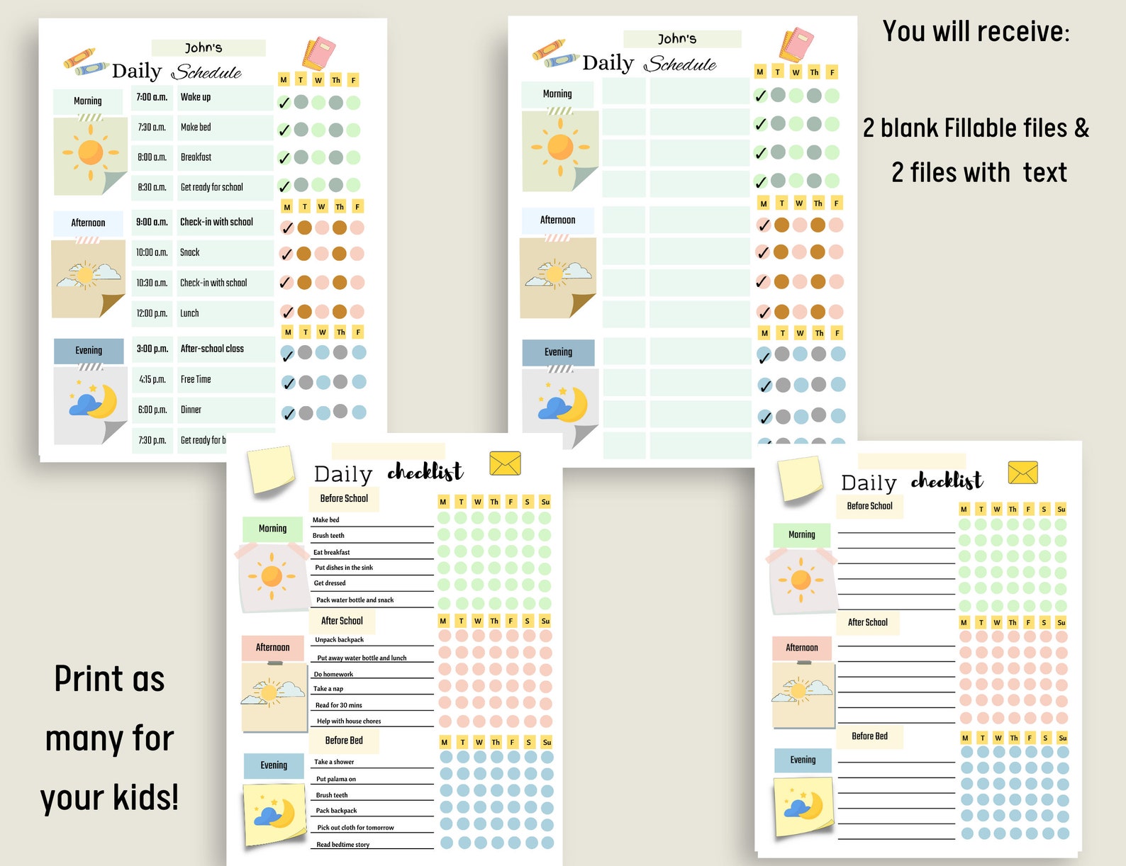 Morning & Evening Routine for Kids, Fillable Chore Chart, Routine ...