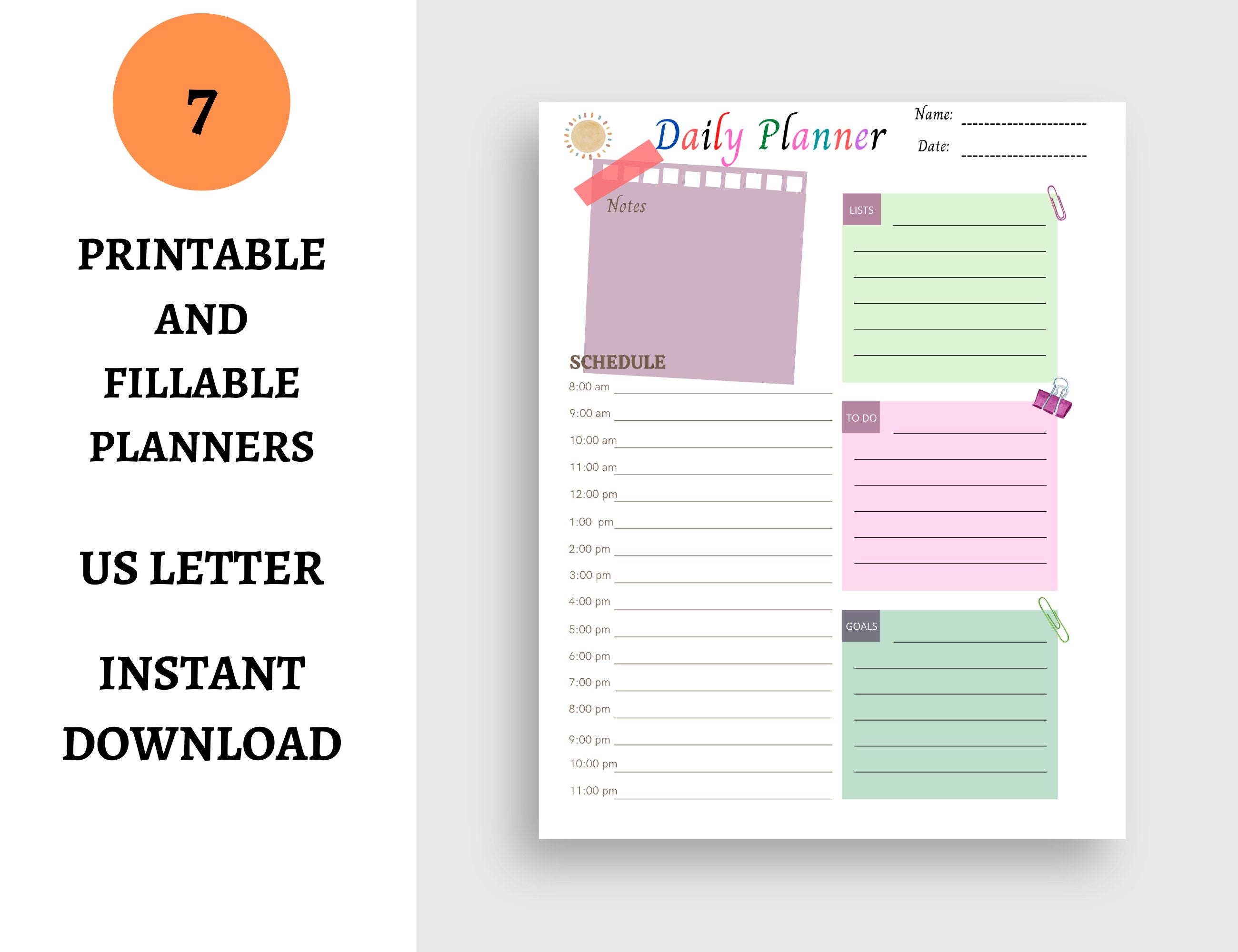 7 Pages Kids Printable Planners + 7 Fillable, Daily, Weekly, Monthly ...