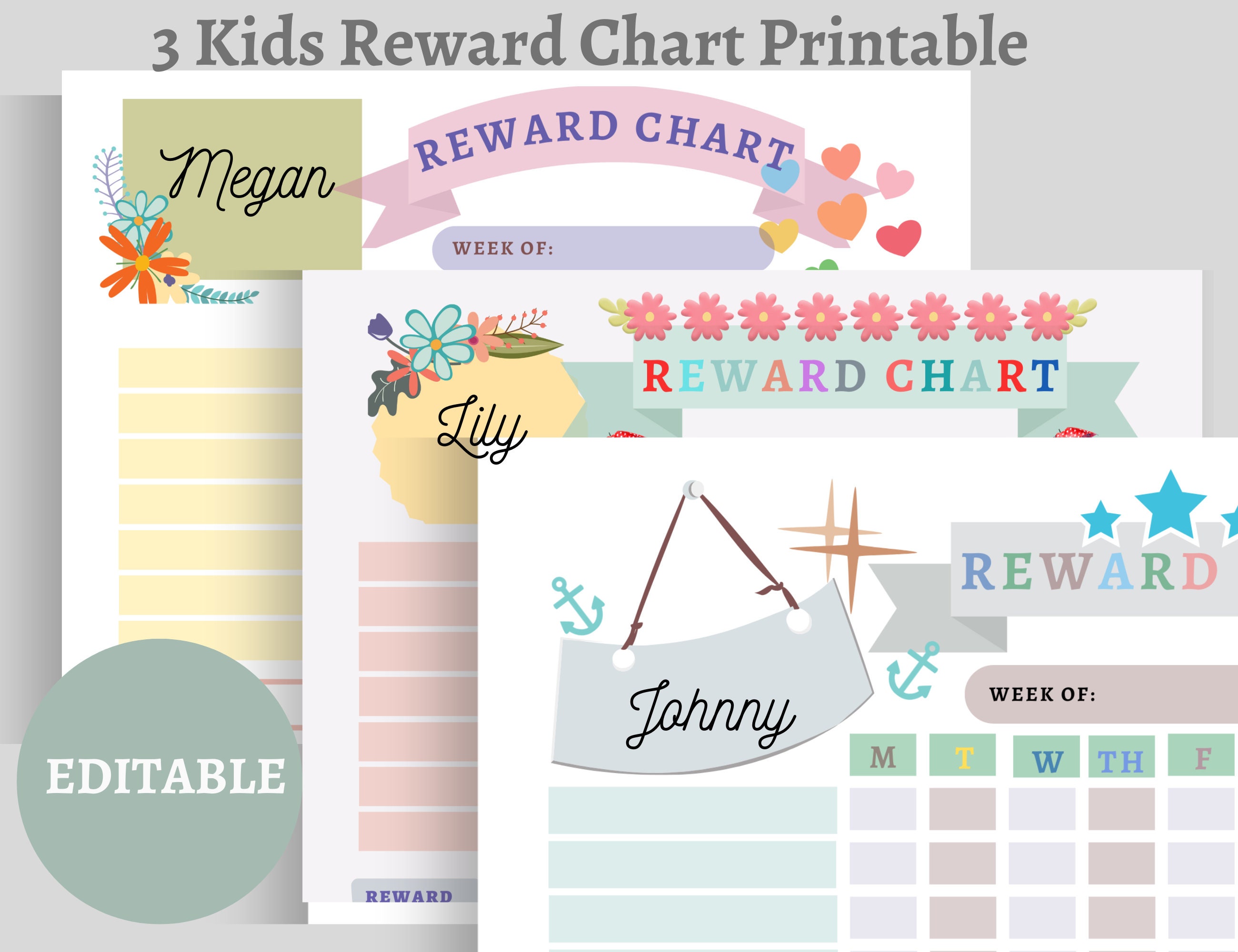 Kids Chore Reward Chart Printable, Fillable Instant Download Us-letter ...