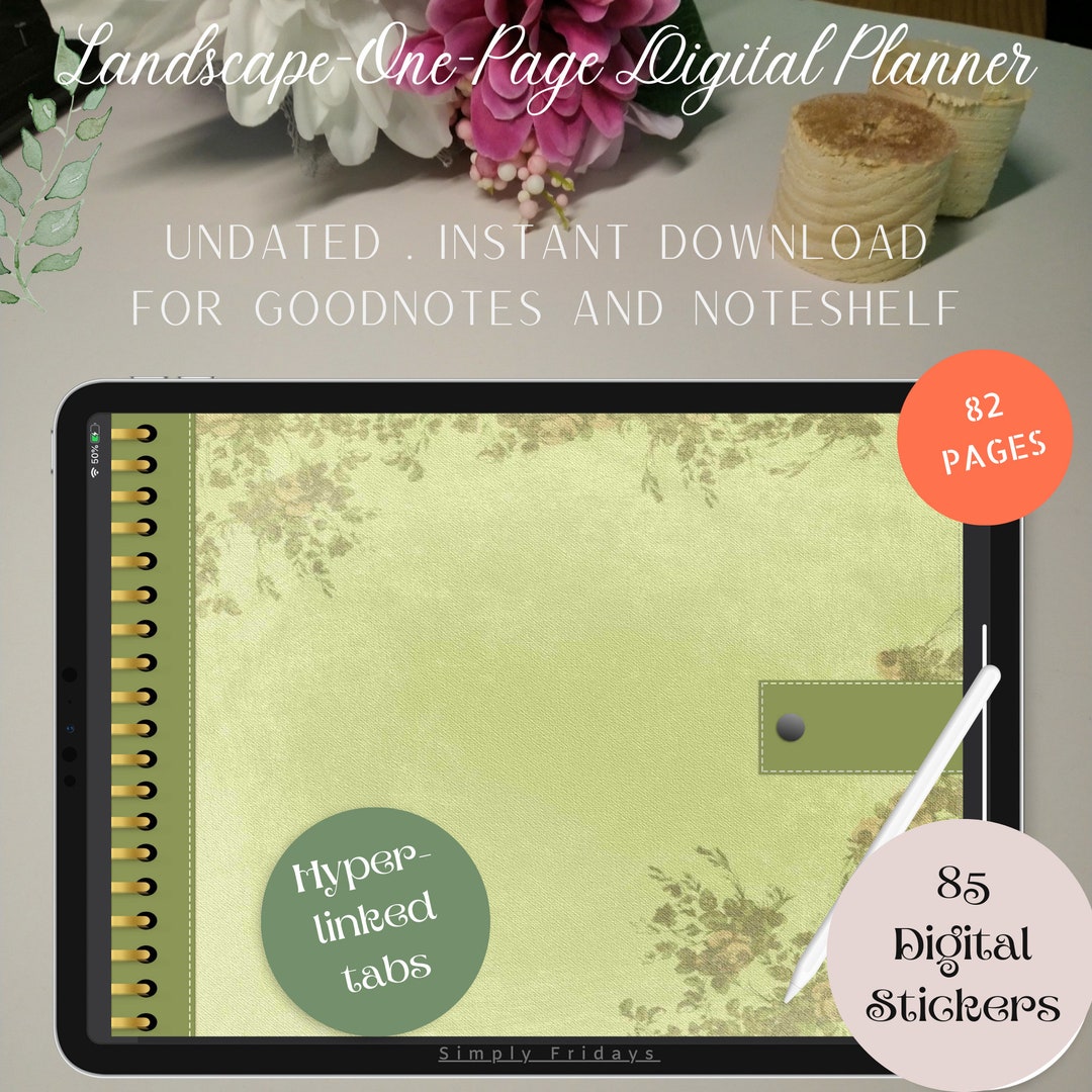 Landscape Goodnotes Planner With 85 Digital Stickers, Undated Digital ...
