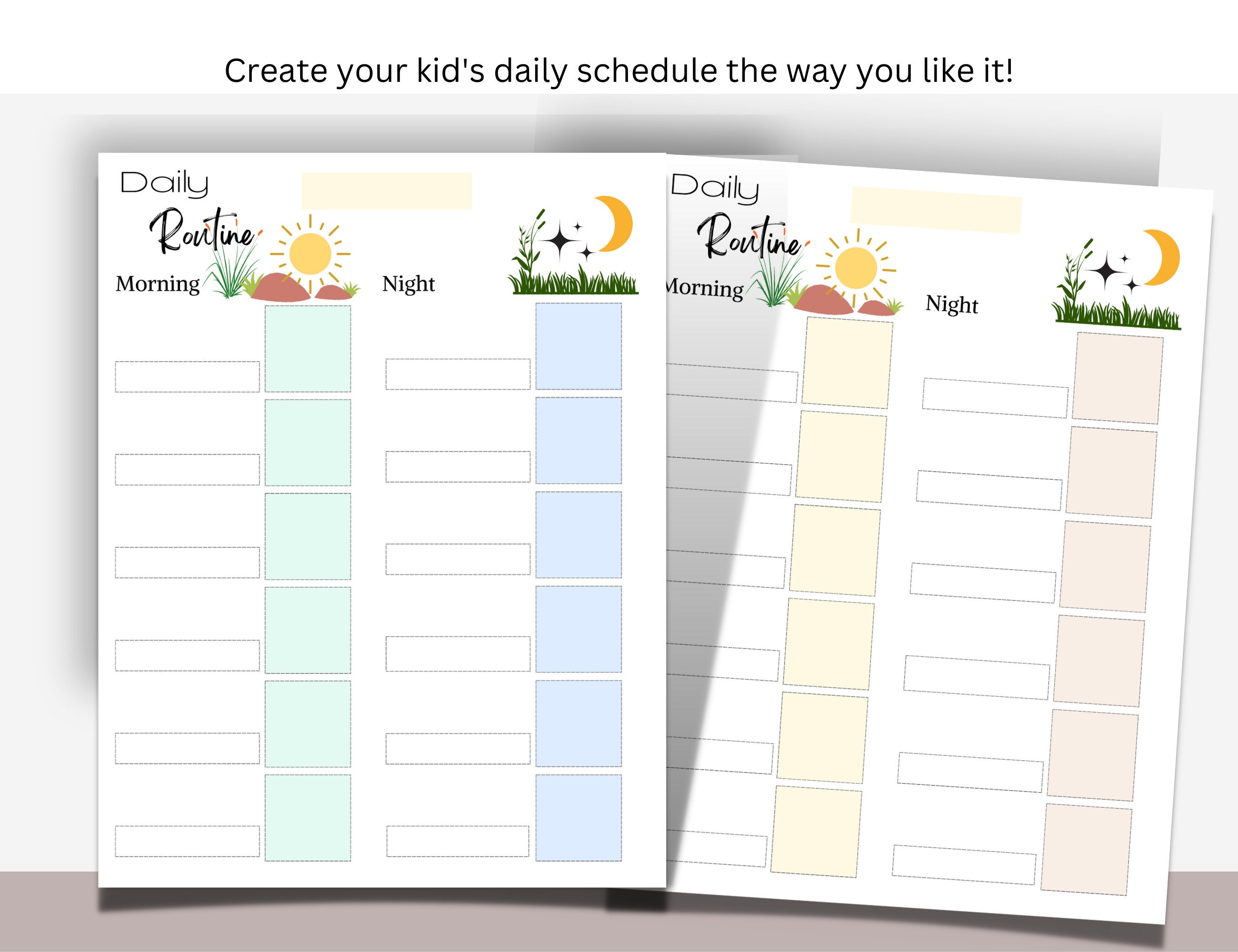 Kids Daily Routine Charts and Cards Printable, Morning and Night ...