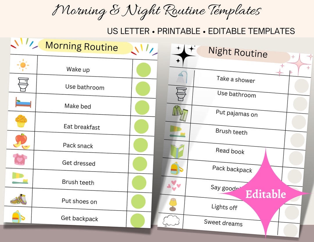 Toddler Routine, Morning and Evening Routine Chart for Kids Letter Size ...