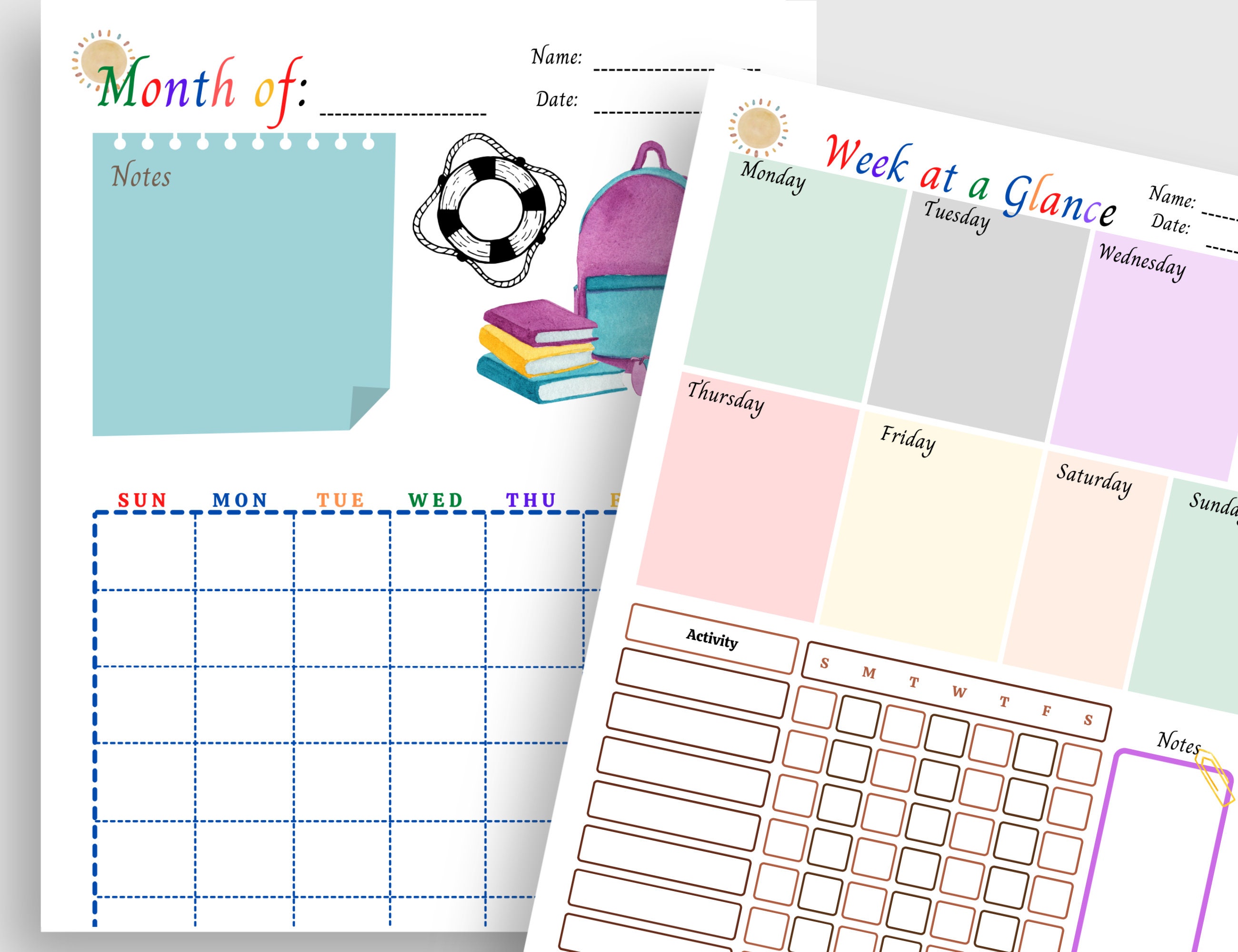 7 Pages Kids Printable Planners + 7 Fillable, Daily, Weekly, Monthly ...