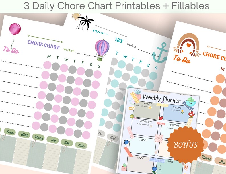 3 Daily Routine Charts for Kids, Fillable Schedule, Task Chart, Weekly ...