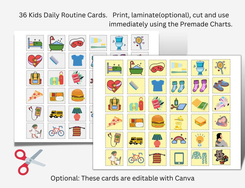 Kids Daily Routine Charts Printable, Morning and Night Schedule Letter ...