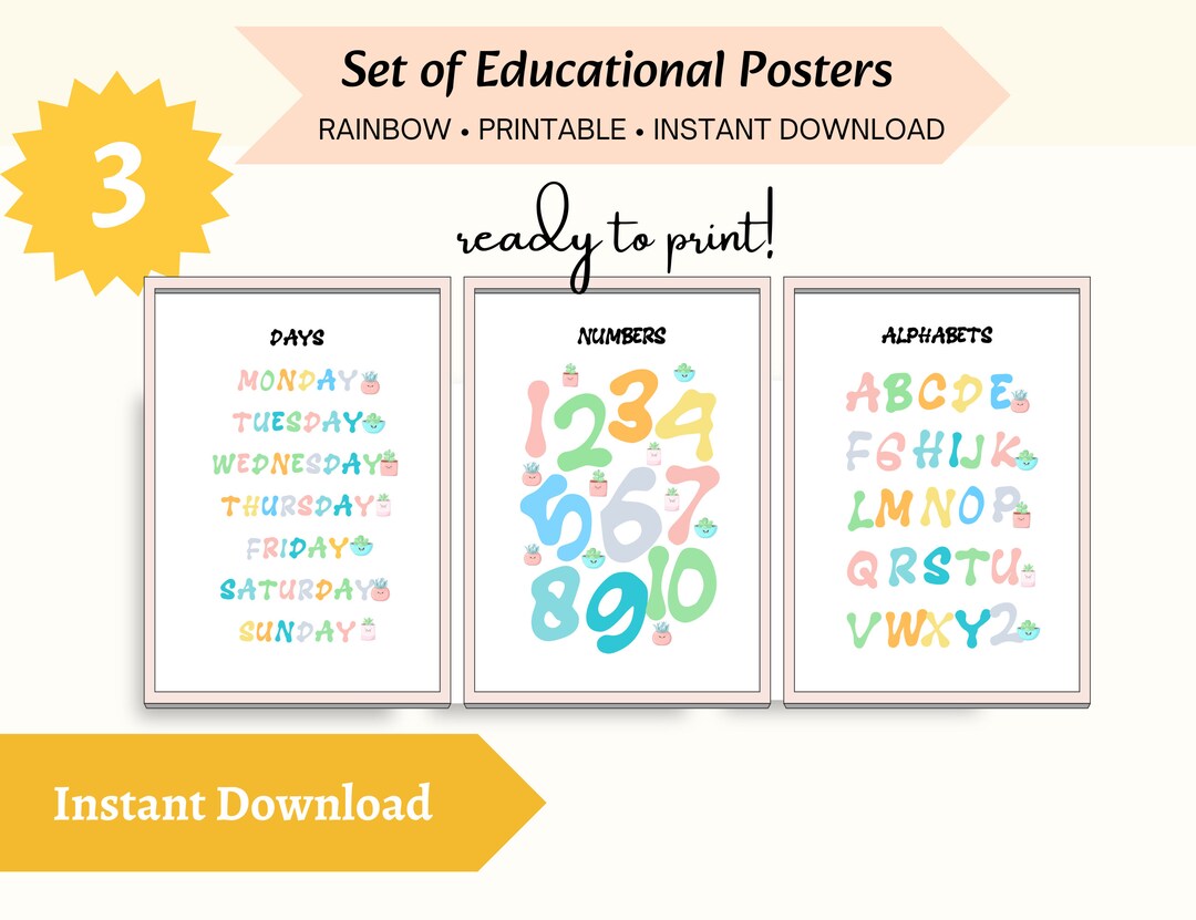 Set of 6 Educational Posters, Classroom Prints, Toddler Room and ...