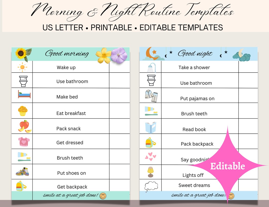 Kids Morning and Evening Routine Chart, Toddler Flip Routine Letter ...
