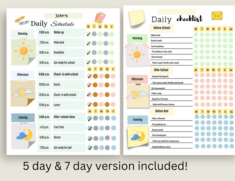 Morning & Evening Routine for Kids, Fillable Chore Chart, Routine ...